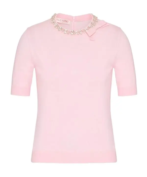 Valentino Garavani Embellished Fine-knit Crewneck T-shirt - Comfit