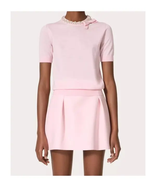 Valentino Garavani Embellished Fine-knit Crewneck T-shirt