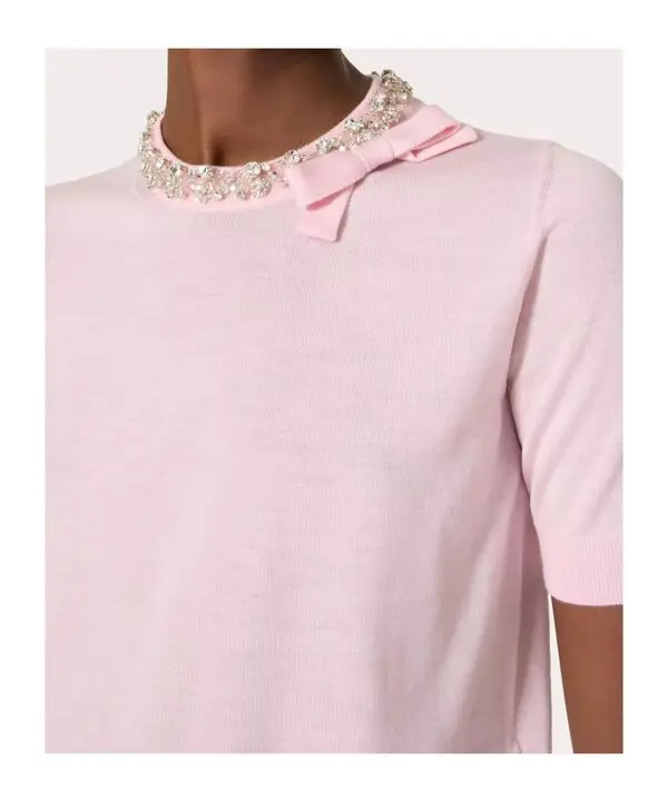 Valentino Garavani Embellished Fine-knit Crewneck T-shirt