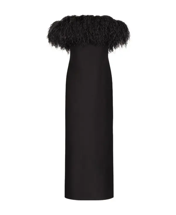 Valentino Garavani Feather-trimmed Strapless Midi Dress