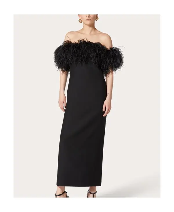 Valentino Garavani Feather-trimmed Strapless Midi Dress