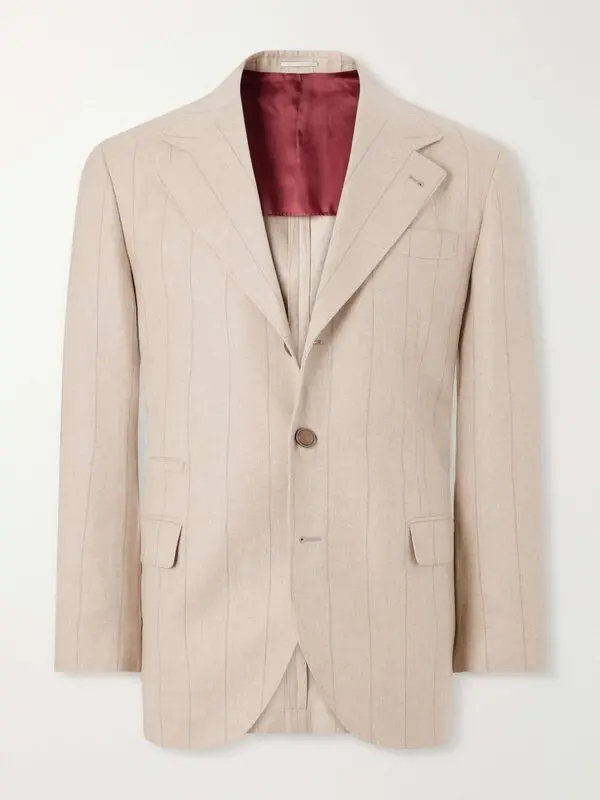 Brunello Cucinelli Pinstripe Wool, Silk And Cashmere-blend Suit Jacket