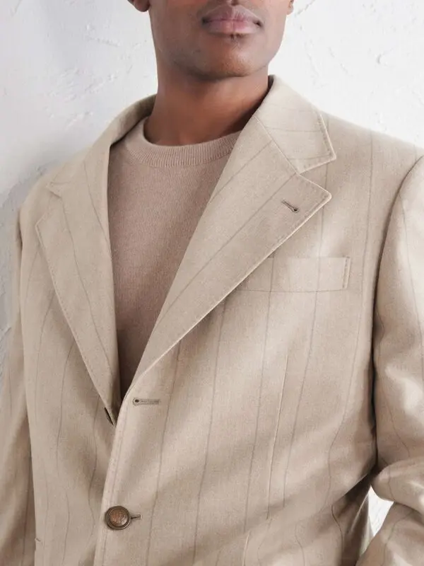 Brunello Cucinelli Pinstripe Wool, Silk And Cashmere-blend Suit Jacket