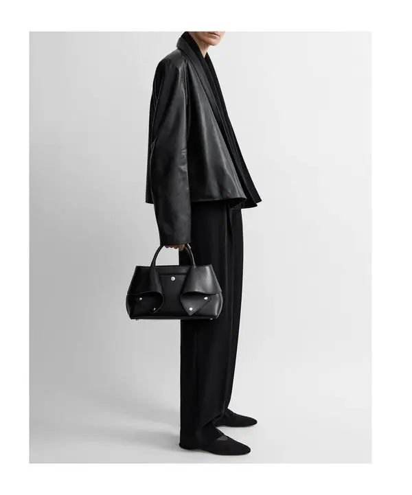 TOTEME Foldover Detailed Small Tote Bag - Black