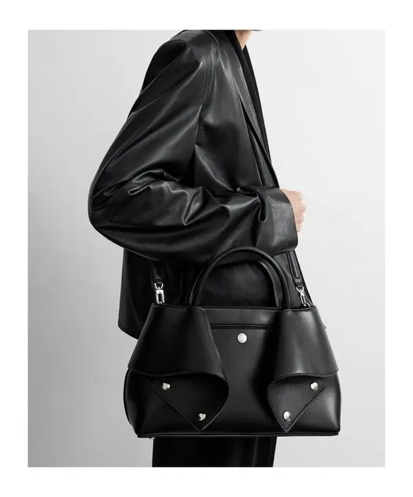 TOTEME Foldover Detailed Small Tote Bag - Black