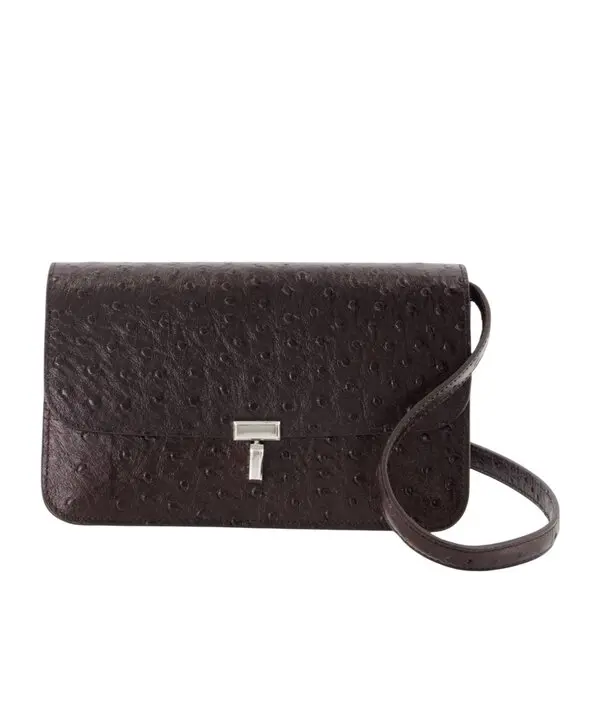 TOTEME T-lock Ostrich-effect Leather Crossbody Bag - Wine Red