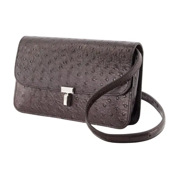 TOTEME T-lock Ostrich-effect Leather Crossbody Bag - Wine Red