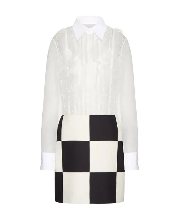 Valentino Garavani Crepe Couture Checked Long-sleeved Dress - White