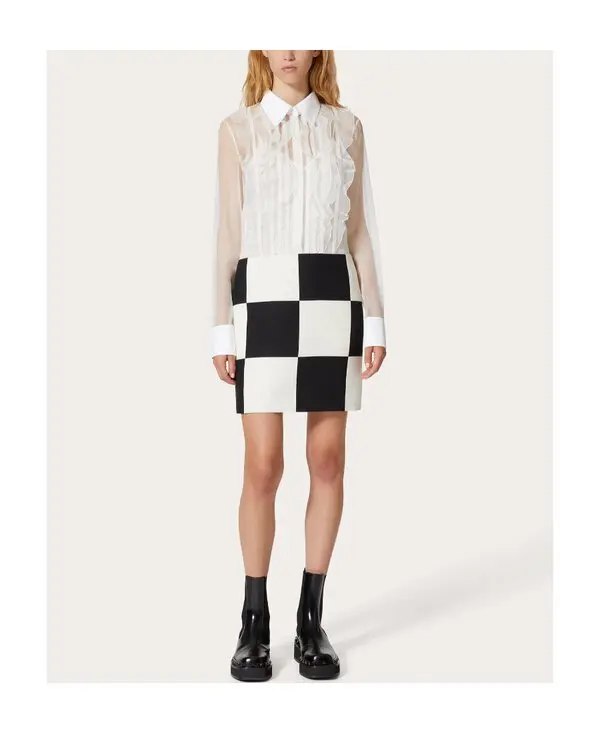Valentino Garavani Crepe Couture Checked Long-sleeved Dress
