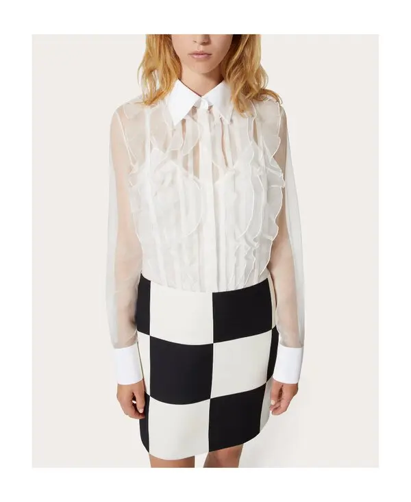 Valentino Garavani Crepe Couture Checked Long-sleeved Dress