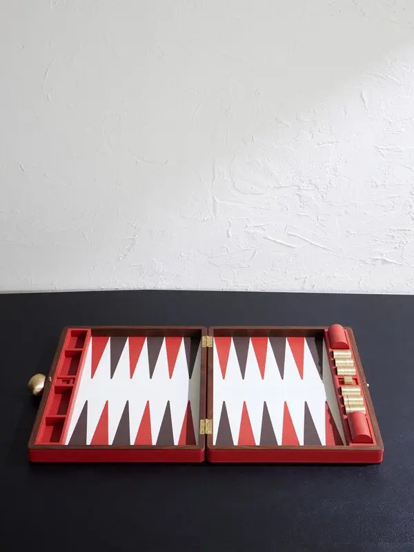 Assouline Pebble-grain Leather, Brass And Wood Backgammon Set - Red