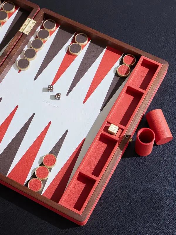 Assouline Pebble-grain Leather, Brass And Wood Backgammon Set