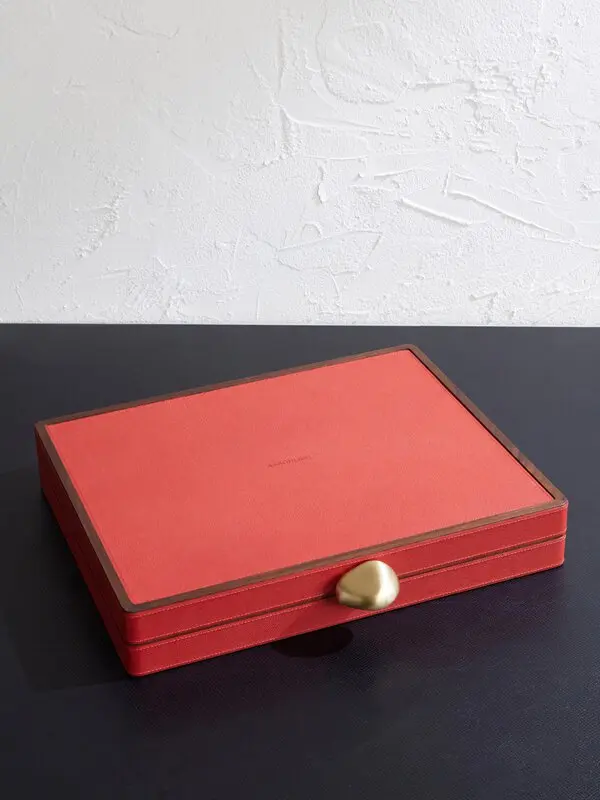 Assouline Pebble-grain Leather, Brass And Wood Backgammon Set
