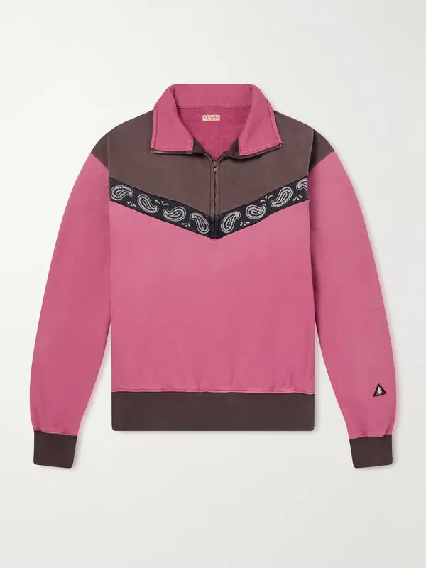 Kapital Colour-block Paisley-trimmed Cotton-jersey Half-zip Sweatshirt