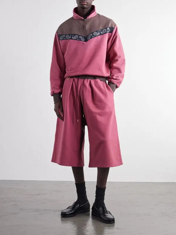 Kapital Colour-block Paisley-trimmed Cotton-jersey Half-zip Sweatshirt