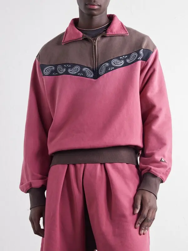 Kapital Colour-block Paisley-trimmed Cotton-jersey Half-zip Sweatshirt