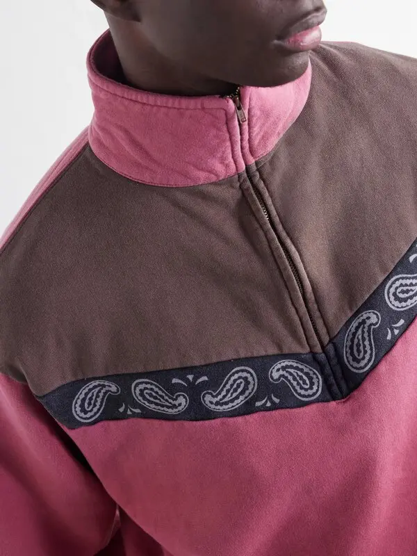 Kapital Colour-block Paisley-trimmed Cotton-jersey Half-zip Sweatshirt