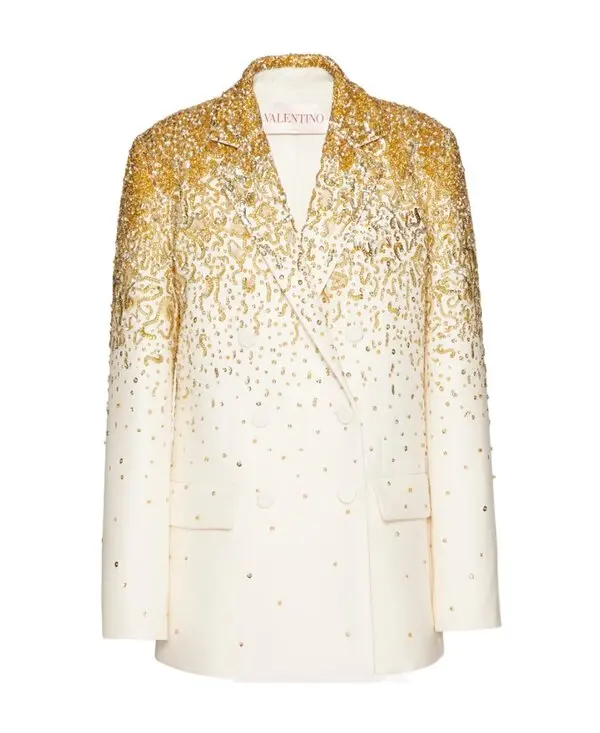 Valentino Garavani Embroidered Crepe Couture Blazer - White