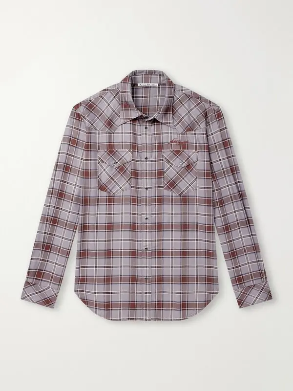 Acne Studios Logo-embroidered Checked Flannel Shirt