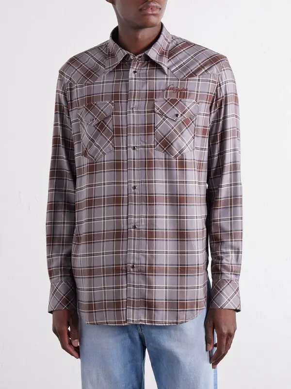Acne Studios Logo-embroidered Checked Flannel Shirt