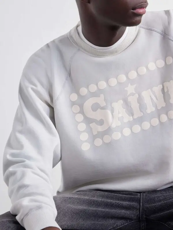 SAINT MXXXXXX Saint Printed Distressed Cotton-jersey Sweatshirt