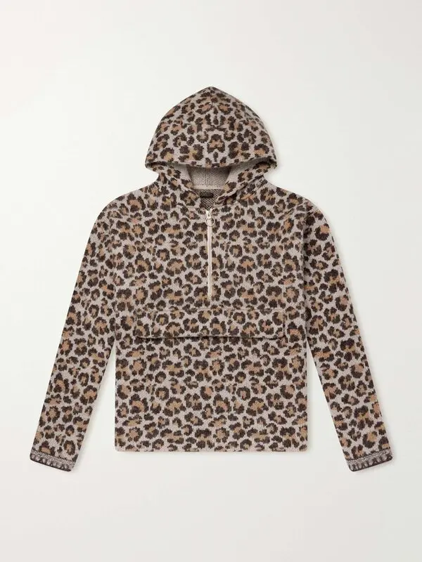 Kapital Hooded Leopard-jacquard Half-zip Sweater