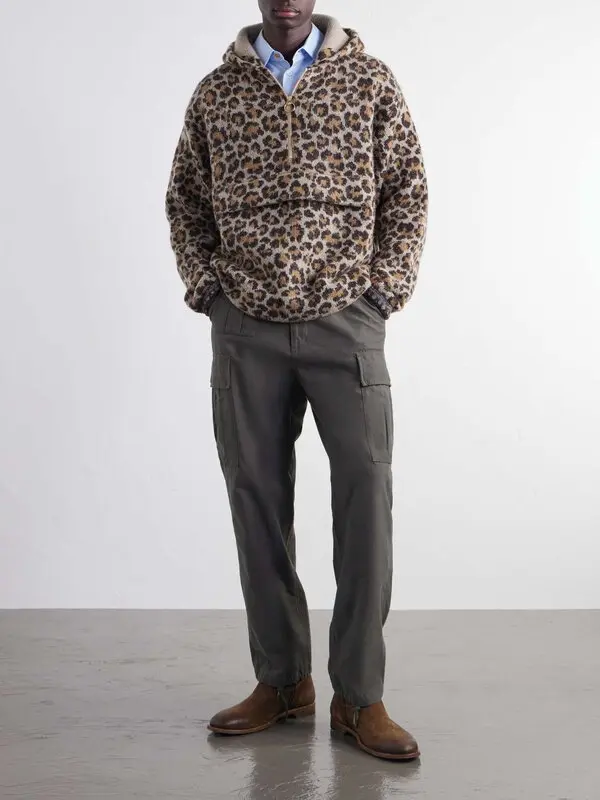 Kapital Hooded Leopard-jacquard Half-zip Sweater