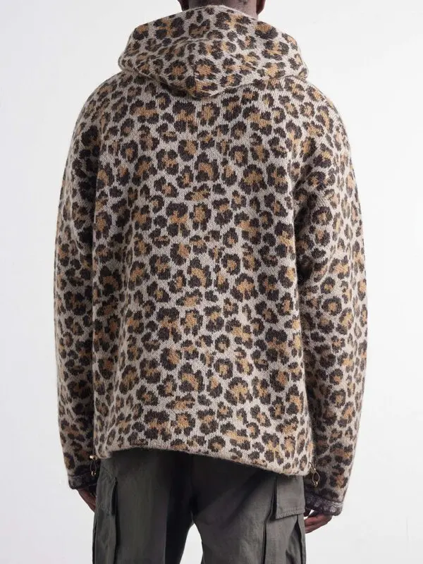 Kapital Hooded Leopard-jacquard Half-zip Sweater