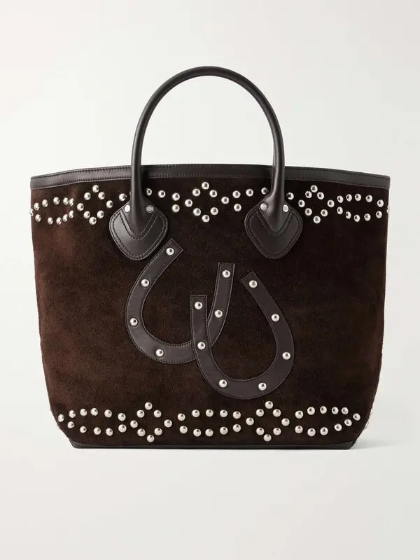 BODE Studded Leather-trimmed Suede Tote Bag - Brown