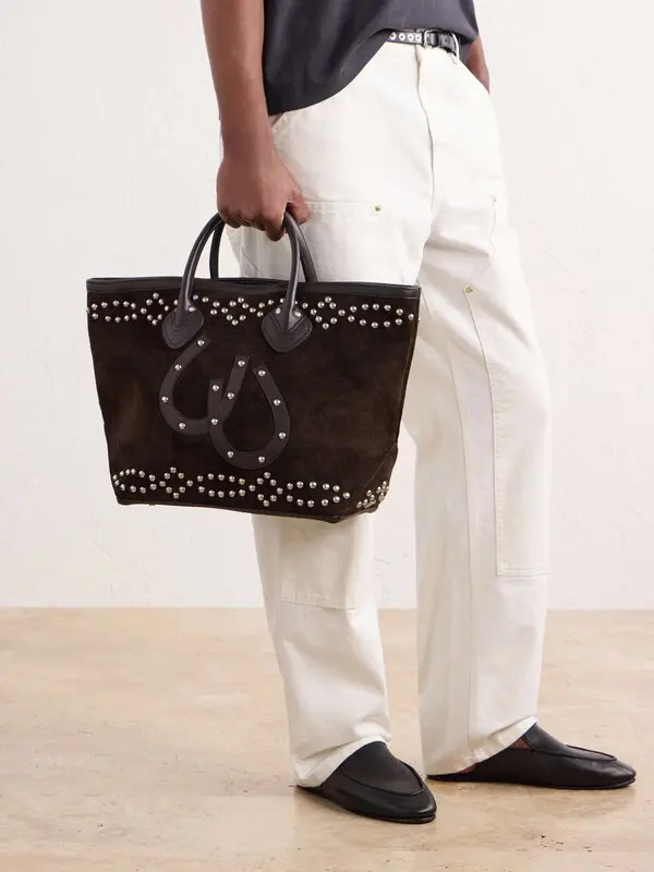BODE Studded Leather-trimmed Suede Tote Bag