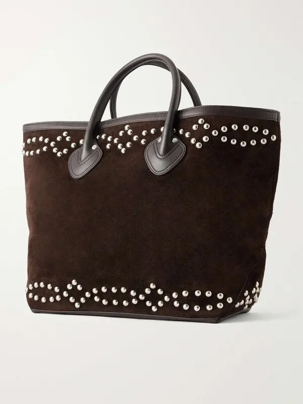 BODE Studded Leather-trimmed Suede Tote Bag