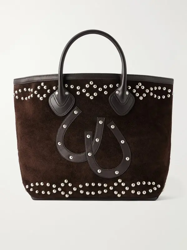 BODE Studded Leather-trimmed Suede Tote Bag - Brown