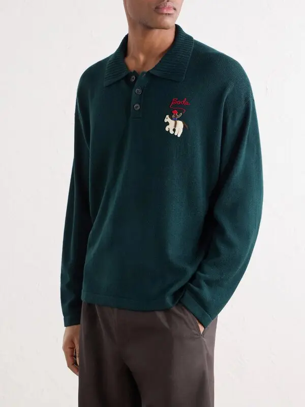 BODE Logo-detailed Merino Wool Polo Shirt - Green