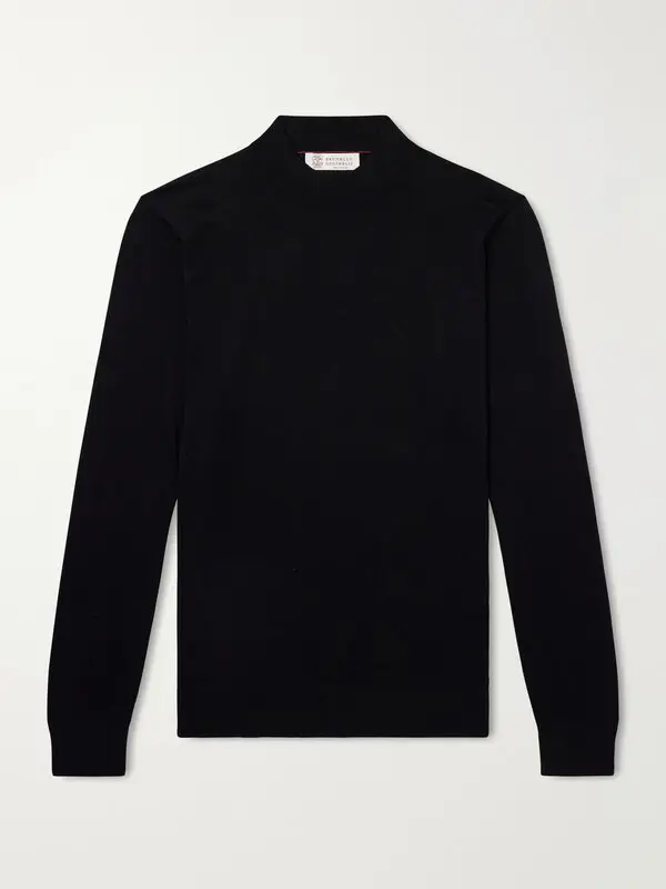 Brunello Cucinelli Silk And Cotton-blend Rollneck Sweater - Black