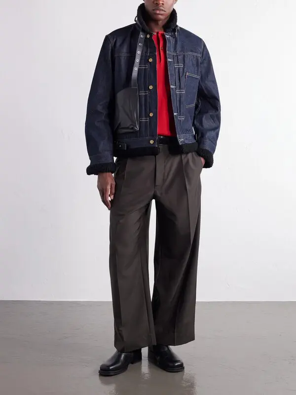 Sacai Levi's Plush And Leather-trimmed Denim Jacket - Blue