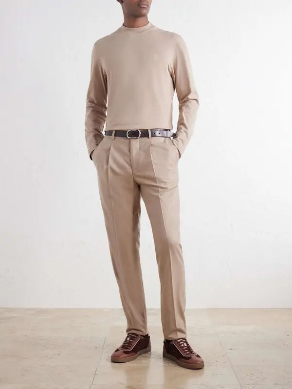 Brunello Cucinelli Tapered Pleated Virgin Wool, Cashmere And Silk-blend Trousers