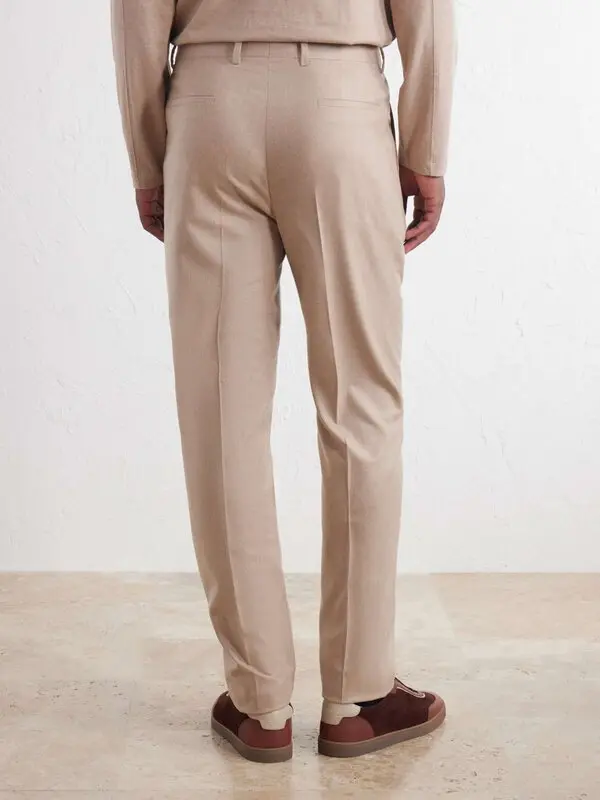 Brunello Cucinelli Tapered Pleated Virgin Wool, Cashmere And Silk-blend Trousers