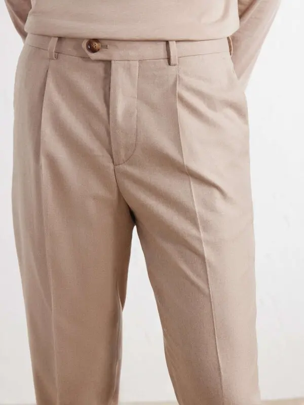 Brunello Cucinelli Tapered Pleated Virgin Wool, Cashmere And Silk-blend Trousers