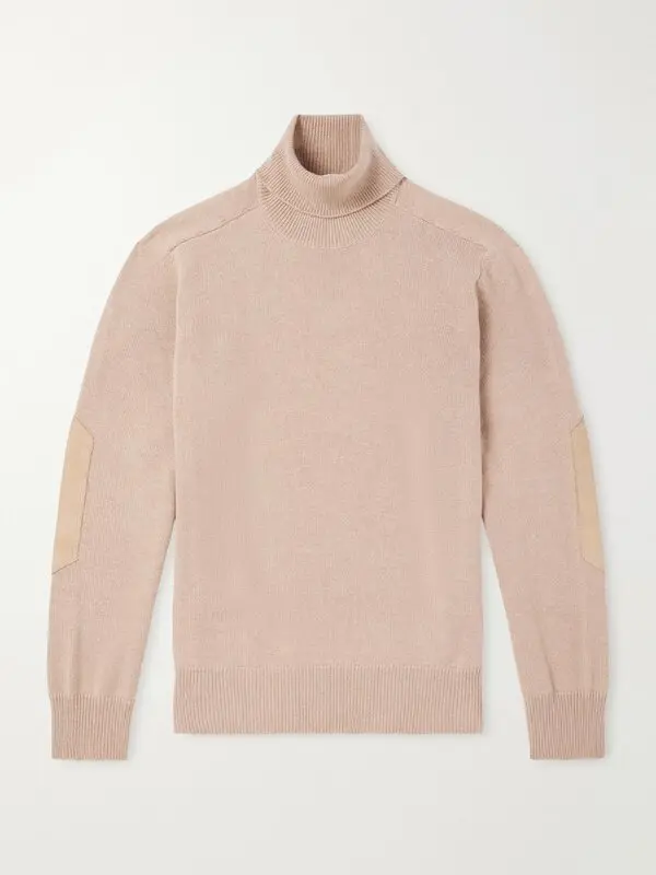 Brunello Cucinelli Suede-trimmed Cashmere Sweater - Neutrals