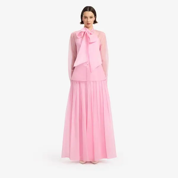 LEO LIN Dressage Silk Organza Tie Blouse - Pink