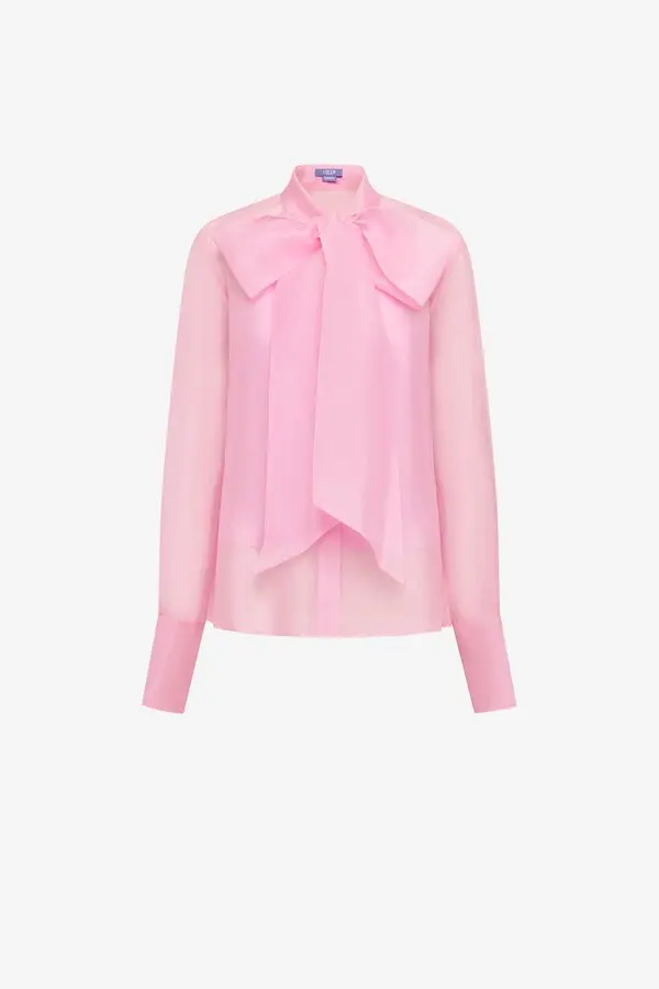 LEO LIN Dressage Silk Organza Tie Blouse - Pink