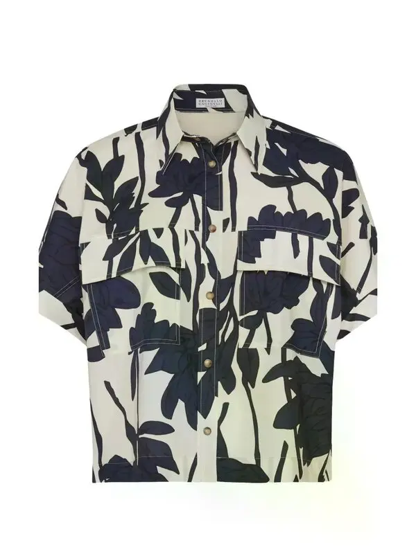 Brunello Cucinelli Floral-print Short-sleeve Shirt - White