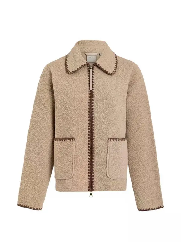 Varley Ruiko Whipstitch-trim Plush-fleece Bomber Jacket - Neutrals
