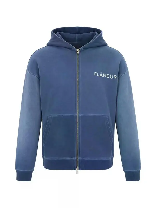 FLANEUR Logo-print Zip-up Hoodie - Blue
