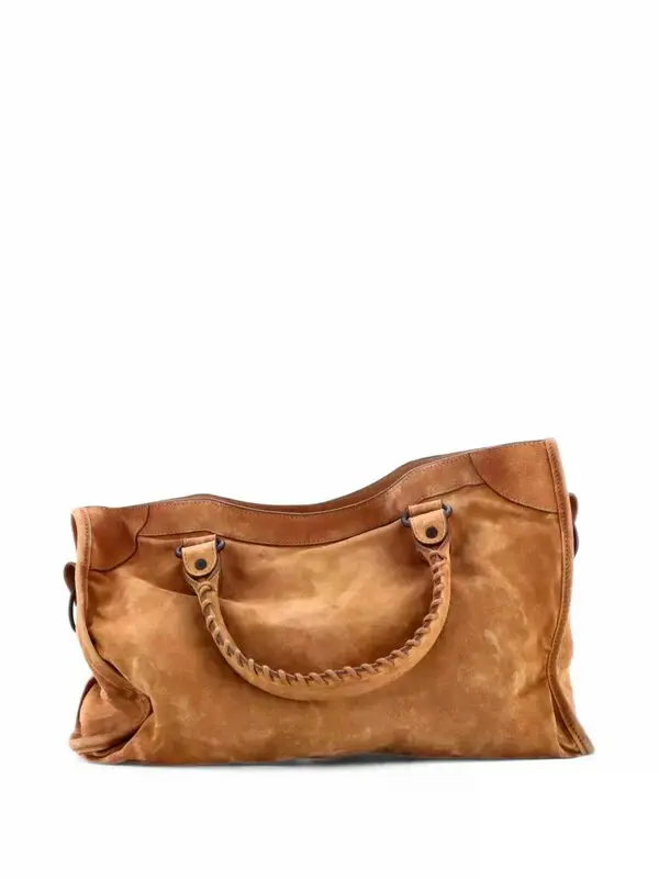Balenciaga City Classic Studs Bag Suede Medium Satchel