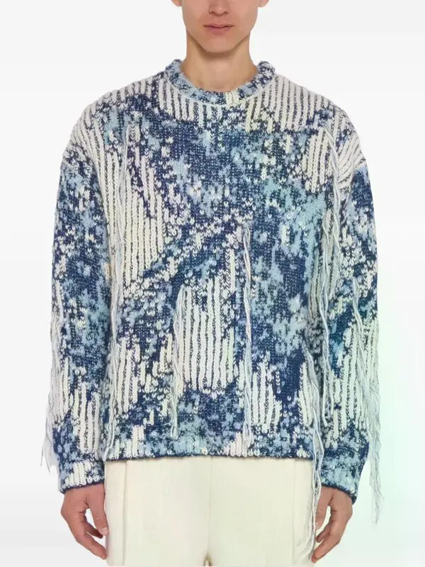LANEUS Distressed Intarsia-knit Sweater