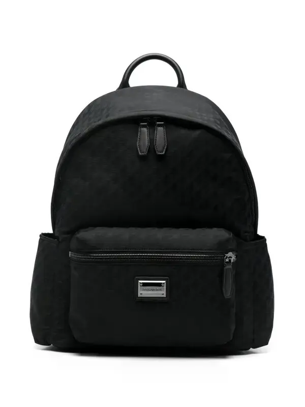 Emporio Armani Logo-jacquard Front-zip Backpack - Black