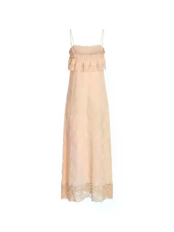 Chloé Thin-strap Long Dress In Silk Jacquard & Lace