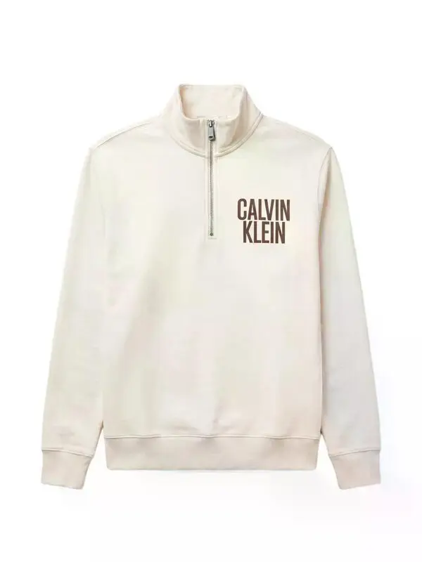 Calvin Klein Logo-embroidered Quarter-zip Sweatshirt - Neutrals