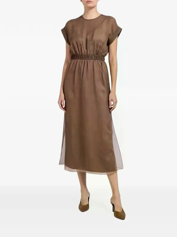 Brunello Cucinelli Elasticated-waistband Midi Dress - Brown
